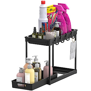 Simple Houseware 2-Tier Standard Under Sink Storage Organizer, Black