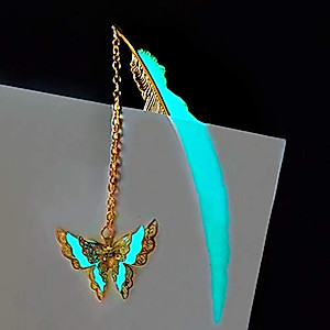 YJMZ Butterfly Bookmarks for Book Lovers，2 Pack.3D Butterfly Pendant with Fluorescent Feather, Suitable for Friends and Family,Gift of Love.