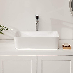 Vessel Sink Rectangular - Sarlai 19"x15" White Bathroom Sink Rectangle Above Counter Porcelain Ceramic Bathroom Vessel Vanity Sink Art Basin