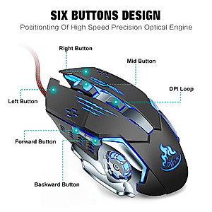 Jeercor Wired Gaming Mouse for Gaming and Daily DPI Four Gears Adjusted to 3200 Ergonomic Mouse with Comfortable Handle Suitable for PC Laptop and Windows Multifunctional (Black)