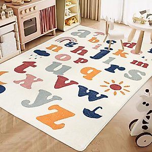 ABREEZE Play Mat, Faux Wool Kids Play Area Rugs 4' x 5.3' Non-Slip Childrens Carpet ABC Number Educational Learning & Game Decor Living Room Bedroom Playroom Nursery Best Shower Gift