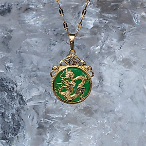 MCSAYS Dragon Necklace Gold Chinese Tibet Grade A+ Green Agate Dragon Pendant Necklace Gift For Christmas Women