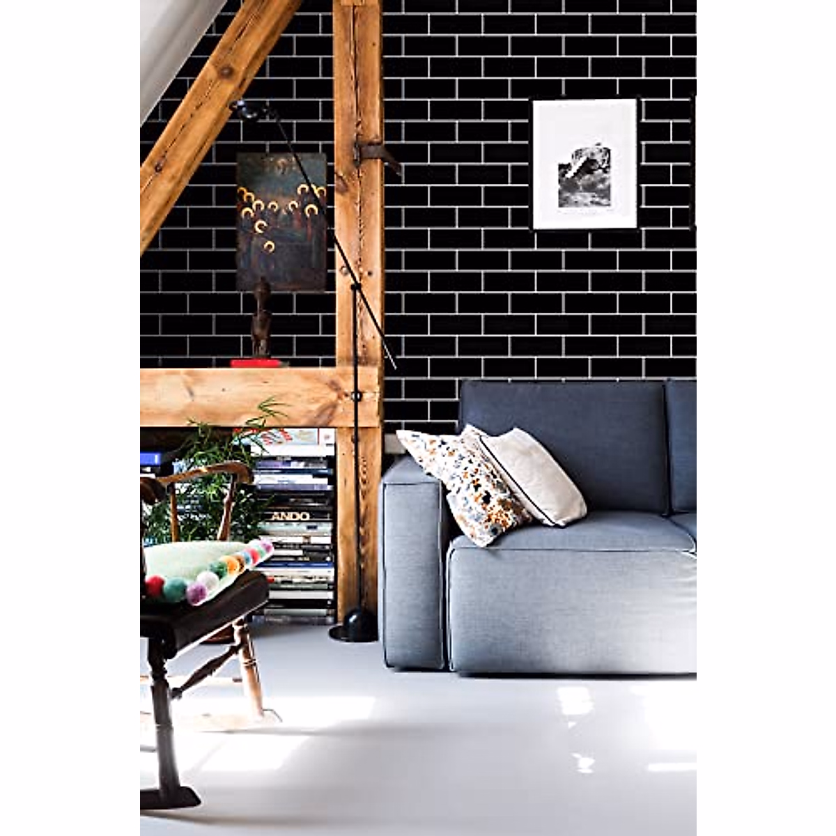 Fiula Black Brick Trellis Wallpaper - Peel and Stick Self Adhesive Subway Tile for Kitchen 17.7"78.7"