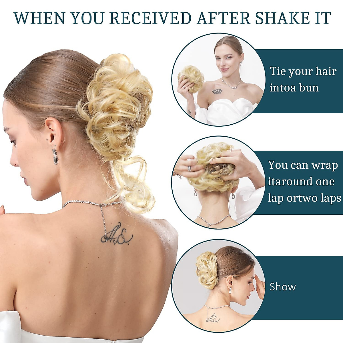 Messy Bun Hair Piece 4Pcs Different Style Beach Blonde Hair Bun Hair Piece Scrunchie Extensions Ponytails Hair Extensions for Women