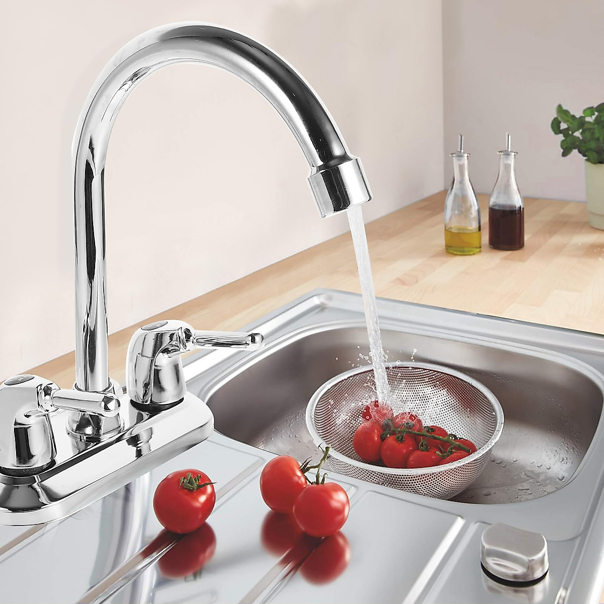 Veemoon Kitchen Faucet, Double Switch Faucet, Stainless Steel Kitchen Tap Water Faucet Hot and Cold Faucet Household Faucet Sink to Rotate Copper Core