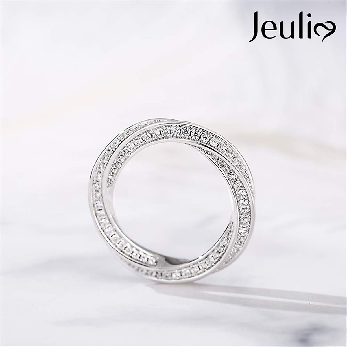 Jeulia Simple Twist Rings 925 Sterling Silver Women's Band Diamond Wedding Rings Engagement Statement Ring Band Anniversary Promise Ring for Her with Gift Box (Silver, 9.5)