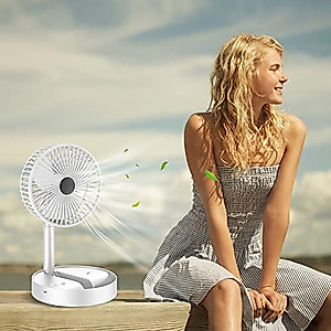 MAESHOP Portable Desk Fan 3 Speeds Wind Quiet Foldable Rechargeable Battery Operated USB Desktop Folding Fan For Office Trave Home Desk Outdoor Bedroom Trave，6.5-Inch (White)