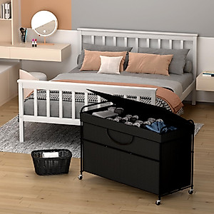 YKDIRECT 240L Large Laundry Hamper, 4 Compartment Laundry Basket with Lid, Removable Bag & Metal Structure with Industrial Wheels, Suitable for Bathroom, Dorm Room, Laundry Room (Black, 240L)