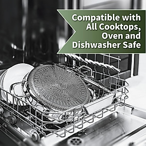 Bakoniion Hybrid Nonstick Skillet with Lid 13 Inch, Stainless Steel Paella Pan with Two Handles Multi-Functional Pan Dishwasher and Oven Safe