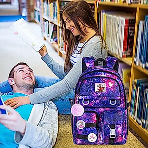 KLFVB Laptop Backpack for Girls, 15.6 Inch Cute Tie Dye College Bookbag, Anti Theft Water Resistant Large Computer School Bag for Teens Women Students - Purple
