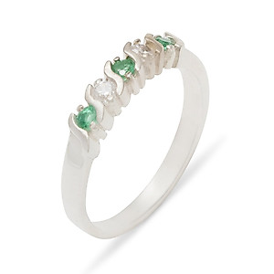 Solid 925 Sterling Silver Real Genuine Emerald & Cubic Zirconia Womens Eternity Band Ring - 7 - Size 7