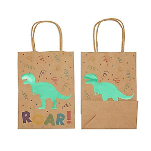 24 Pack Kraft Dinosaur Party Favor Bags with Handles for Kid's Birthday (6 x 9 In)