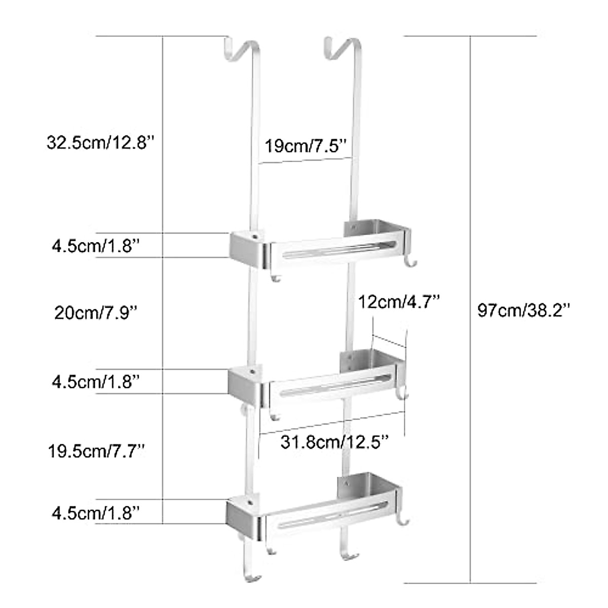MOGFCT Bathroom Shower Caddy Over The Door Hanging Shower Organizer Storage Aluminum Shower Shelf Rust Proof Bathroom Shelves Basket Rack with Hook Rust Free (Black)
