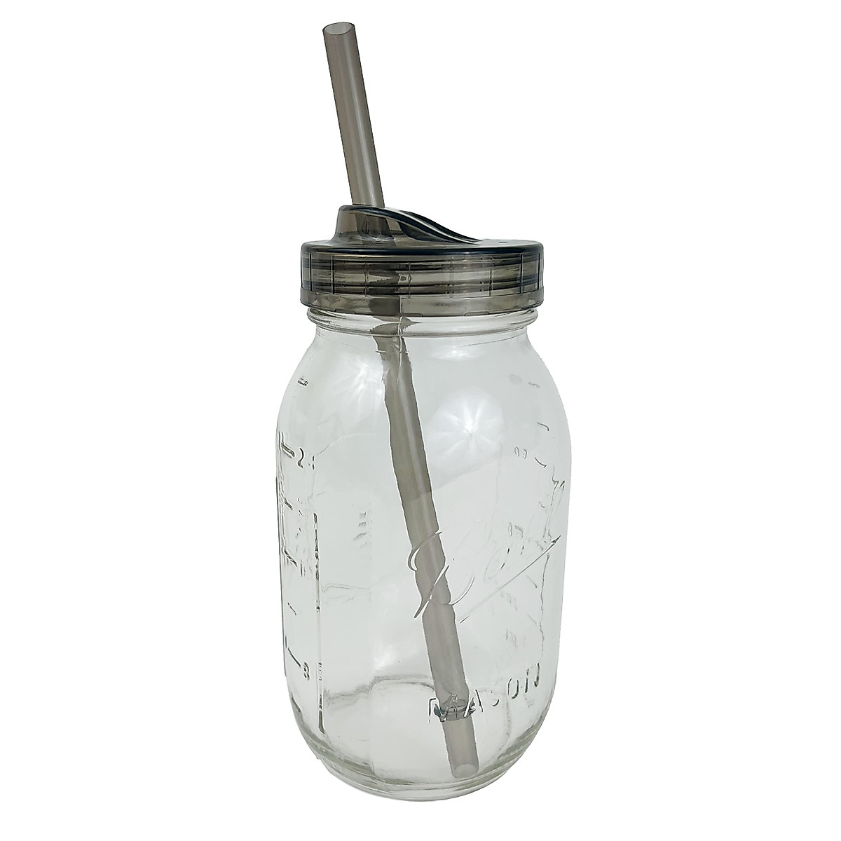 1 Ball Glass Mason Drinking Quart Jar with One Piece Sip Lid and Straw (32oz) Regular Mouth By Bear Hand 3 Piece Set 32 R/ Straw 32 R/ Straw