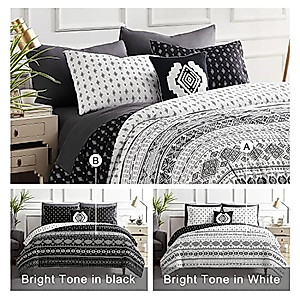 Geniospin Boho Queen Comforter Set, Boho Bed in a Bag 8-Pieces Bedding Set, Reversible Aztec Pattern, Design with Soft Microfiber, Lightweight, Warm and Breathable (White and Black, 90x90 Inches)