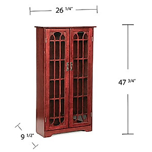 SEI Furniture Window Pane Storage Adjustable Shelves Display Cabinet, 47.75" H x 26.25" W x 9.5" D, Cherry