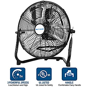 BILT HARD 12" 3-Speed High Velocity Heavy Duty Metal Floor Fan, 1650 CFM, 180-Degree Tilt, Powerful Airflow Fan for Home, Bedroom, Residential Use