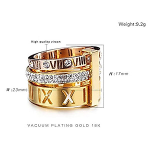 PAMTIER Women's Stainless Steel with Zirconia Roman Numerals 3 in 1 Ring Rose + Gold Size 6.5