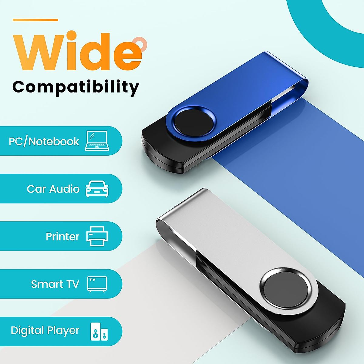 Flash Drive 32GB 5 Pack USB Thumb Drives, USB 2.0 Pen Drive Bulk Swivel USB Stick, Kepmem Metal Jump Drive 32 GB Zip Drive Data Storage with Lanyards for Photos, Video, MAC, PC