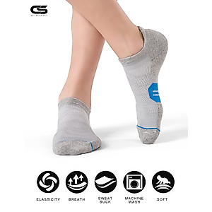 CS CELERSPORT 6 Pack Women's Ankle Running Socks Cushioned Low Cut Tab Athletic Socks, Grey Mixed, Small