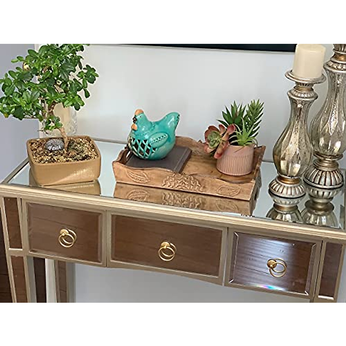 Snuglily Rustic Rectangle Farmhouse Tray Decorative Tray Hand Carved Soild Wood Antique Handcrafted Tray Ottoman Rectangle Tray 15 inch x 11 inch