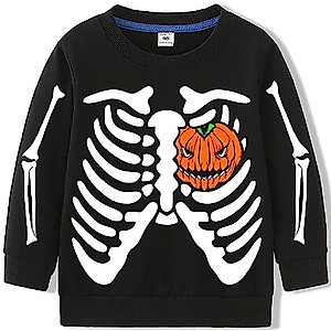 TBBCWWQY Boys Glow in Dark Skeleton Sweatshirt Kids Halloween Toddler Pumpkin Tops for 5-6T