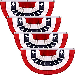 4 Pieces USA Pleated Fan Flag American Bunting Flags Patriotic United States Half Fan Banner with Grommets for 4th of July Decorations (1.5 x 3 Feet)