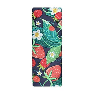 Qilmy Strawberry Yoga Mat Non-Slip Foldable Sweat Absorbent Travel Yoga Mat with Carrying Bag for Yoga, Pilates, Exercise, Workout, Bikram and Hot Yoga 71 x 26 Inch