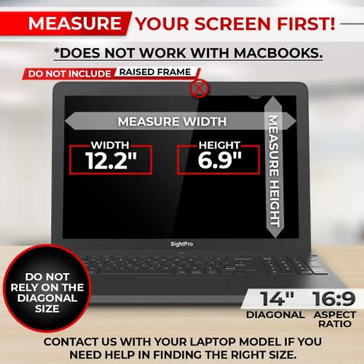 SightPro 14 Inch 16:9 Laptop Privacy Screen Filter - Computer Monitor Privacy Shield and Anti-Glare Protector