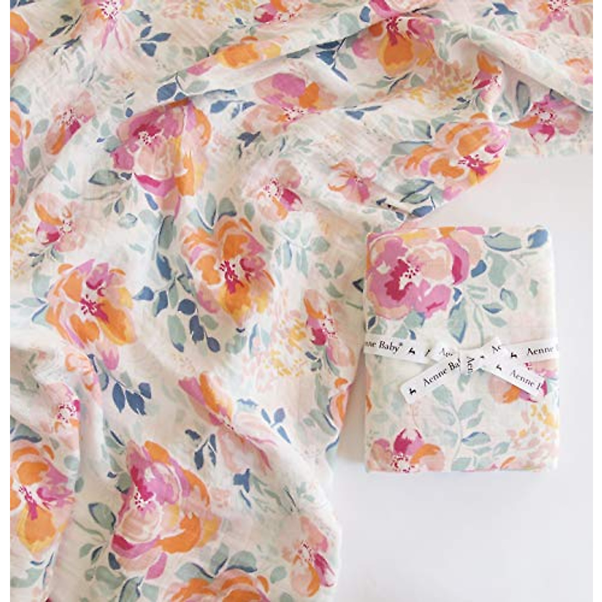 Aenne Baby, Muslin Swaddle Blanket for Girls, Infant Toddler Quilt, Swaddle Wrap for Girls, Luxurious Soft and Silky Stroller Cover, Floral Orange Pink Tropical Blankie, Large 47"x 47", 1 Pack