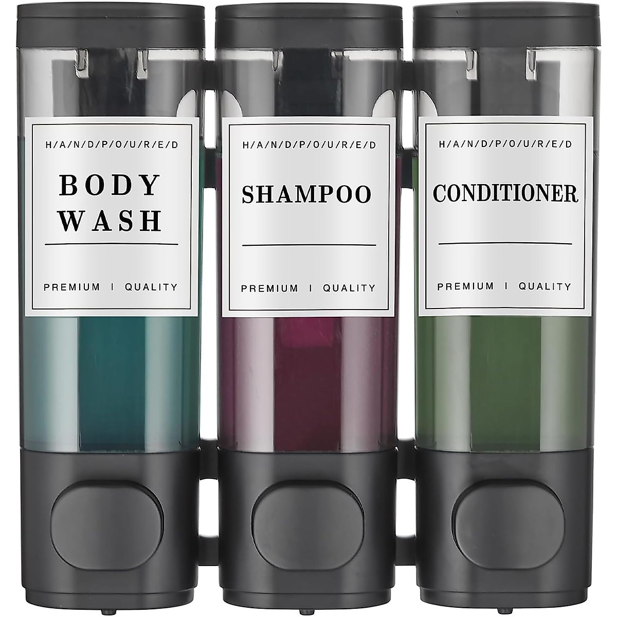 Shower Soap Dispenser Wall Mounted No Drill Shampoo Dispenser for Shower Wall Shampoo and Conditioner Dispenser Bathroom Hotel 3 * 300ml Black with Labels