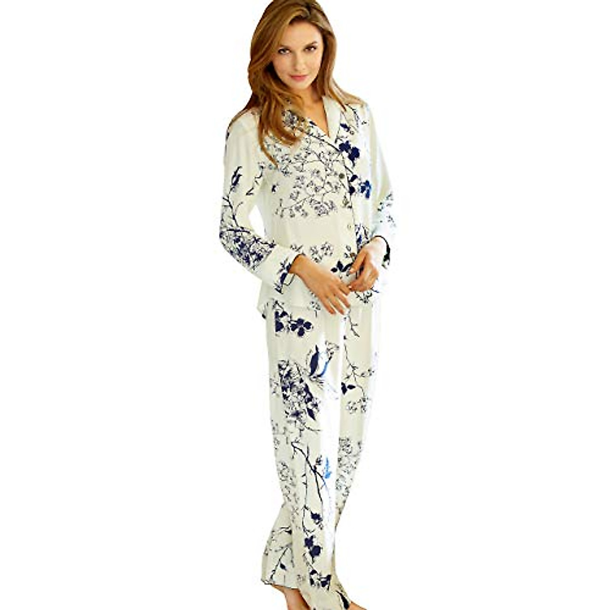 Julianna Rae Natalya Women's 100% Silk Pajama, Petite, Midnight Floral, LP