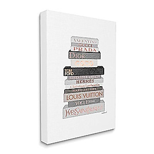 Stupell Industries Neutral Grey and Rose Gold Fashion Bookstack Canvas Wall Art, 16 x 20