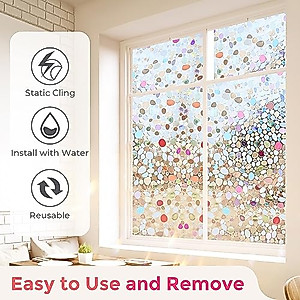 Rainbow Window Privacy Film 3D Decorative Stained Glass Window Film Sun UV Blocking Home Window Tint Non-Adhesive Static Cling Bathroom Door Window Coverings Glass Decals Windows Stickers,17.5*78.7 In