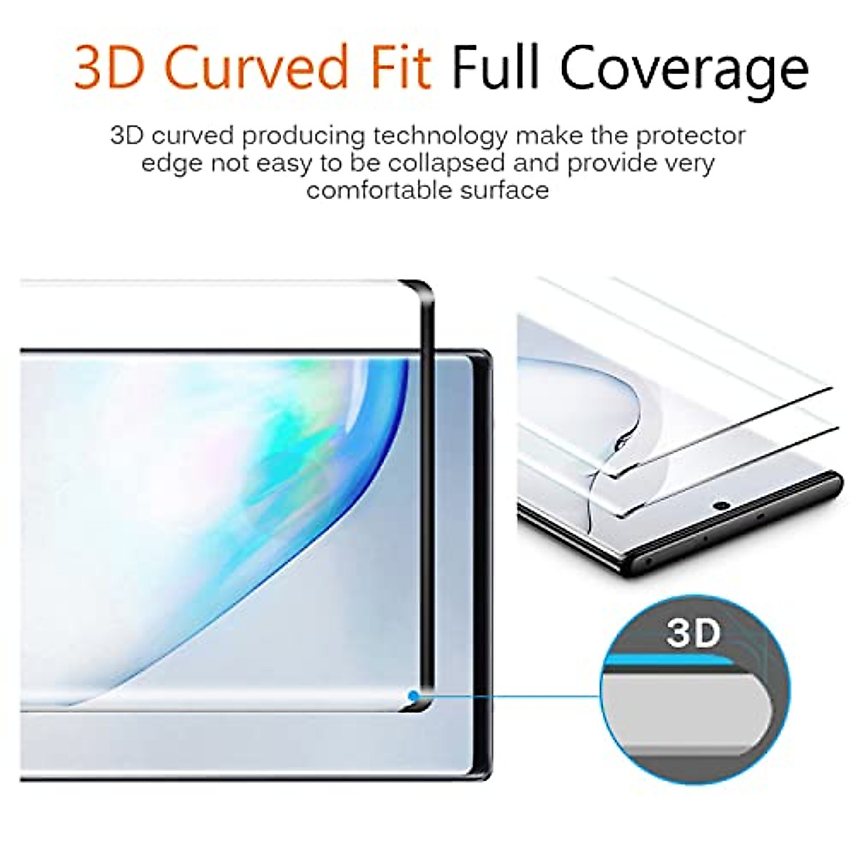 Samsung Galaxy Note 10 Tempered Glass Screen Protector with Camera Lens Protector [3D Curved] [Fingerprint unlock] Clear Full Screen Coverage Protector for Samsung Note 10 6.3 inch [2+2 Pack]