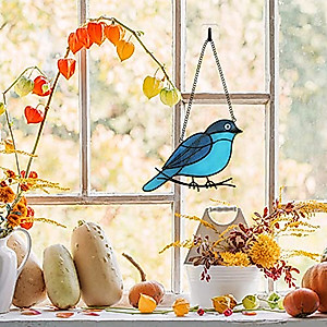 Bluebird and Cardinal Stained Glass Window Hanging Bird Suncatcher for Window