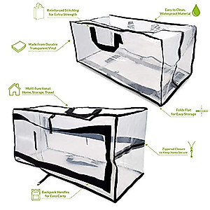 Clear Storage Bags - 3 Pack Zippered Moving Bags, See Thru Transparent Heavy Duty Totes with Handles, Large & Waterproof for Clothes, Blankets, Linens, Packing, Organizing, Under Bed - 27x12x13.75
