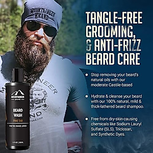Mountaineer Brand Beard Wash For Men | 100% Natural Beard Shampoo | Thick Cleaning Softening Lather for Hair and Skin | Hydrate and Detangle | Grooming Treatment | WV Pine Tar Scent 8oz