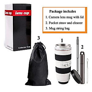 THUMB UP Camera Lens Coffee Mug,Camera Lens Mug,Fun Photo Coffee Mugs Stainless Steel Lens Mug Thermos Great Gifts for Photographers,Home Supplies,Friends,School Rewards (White)
