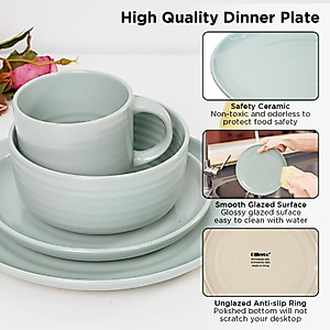 Ollieroo 16 Pieces Stoneware Dinnerware Sets Dishwasher & Microwave Safe, Handpainted Spirals Pattern Ceramic Dish Set Includes Plates, Bowls and Handled Mugs, Kitchen Dinner Set for 4, Multicolor