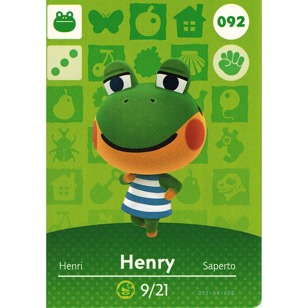 Nintendo Animal Crossing Happy Home Designer Amiibo Card Henry 092/100 USA Version