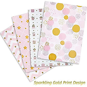 Larcenciel Gift Wrapping Paper, Birthday Wrapping Paper for Girl, Metallic Gold Foil Wrapping Paper, Pink Gift Wrap for Birthday, Valentines Day, Christmas, Wedding, Baby Shower,4 Sheets 27.5x19.6inch