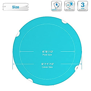 Patio Round Winter Pool Cover 11' Ft for 8' Above Ground Pools Cover Waterproof for Swimming Pool Safety Cover Tarp with Wire Rope Edging Winch Included Turquoise Green