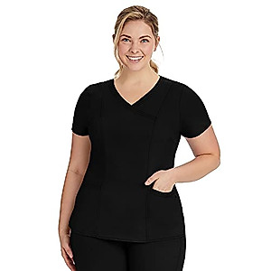 Healing Hands Scrubs for Women Mock Wrap Neck Top 2 Pocket Purple Label Women's Scrub Top 2172 Jordan Black 2XL