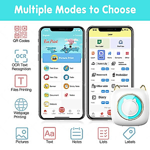 WOVTE Mini Sticker Printer, Portable Bluetooth Thermal Printer with 10 Rolls Thermal Paper, Smal Print Pod, Inkless Pocket Printer for iPhone & Android, Suitable for Notes Memo Kids Gift, White