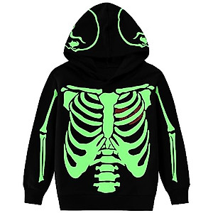 Little Hand Kids Skeleton Hoodie Glow in Dark Halloween Sweatshirt for Boy Pull Over 10-11 Years
