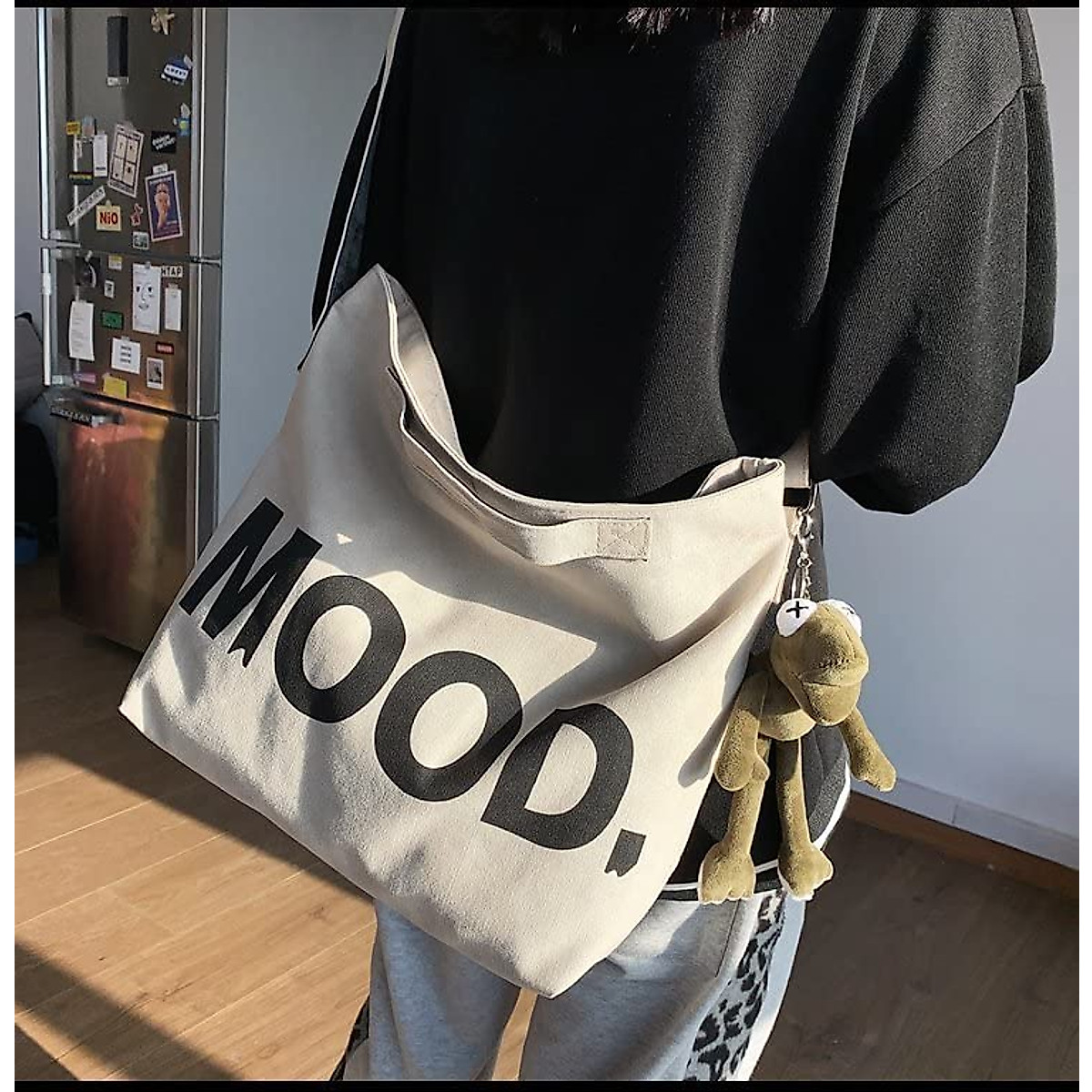 Canvas Messenger Vintage Bag Alt Emo Crossbody Bag Goth Punk Shoulder Satchels Harajuku Grunge Handbag (Apricot)