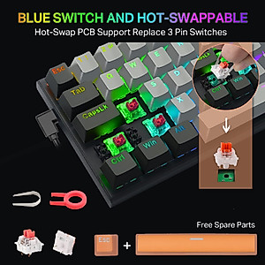 E-YOOSO 60% Wired Mechanical Gaming Keyboard, RGB Backlit Ultra-Compact 61 Keys Hot Swappable Mini Waterproof Wired Office Keyboard with Red Switches for Windows, Mac OS Gamers (Grey Black)