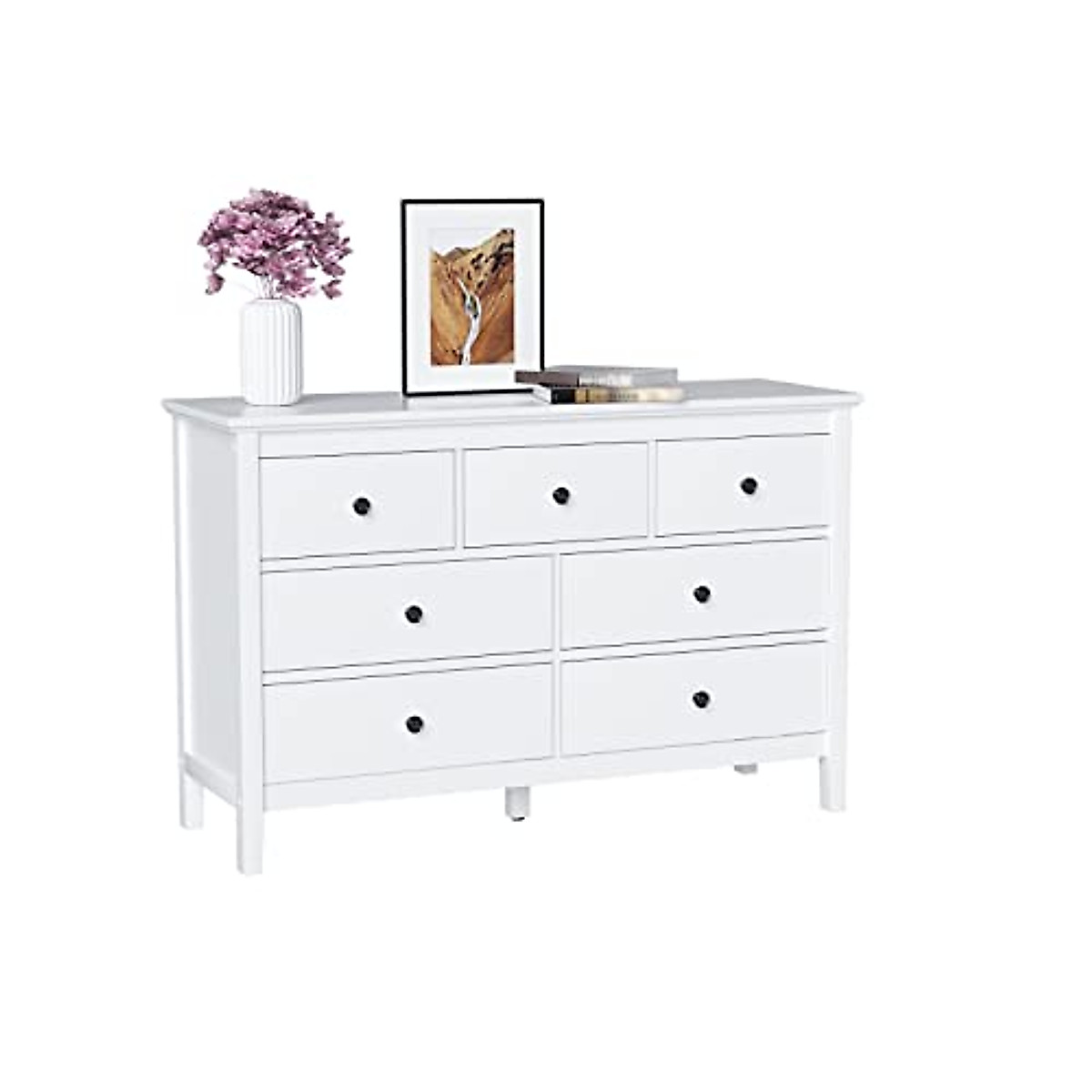 CARPETNAL White Dresser, Modern Dresser for Bedroom, 7 Drawer Dresser with Wide Drawer and Metal Handles