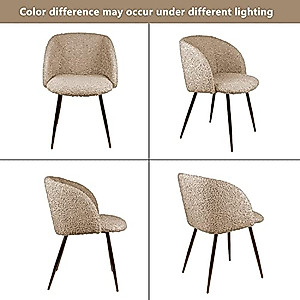 mikibama Dining Chairs Set of 2, Faux Fur Accent Chair Teddy Vanity Chair Furry Makeup Desk Chair with Metal Legs Mid Century Modern Chair for Dining Room Living Room Bedroom (Light Brown)